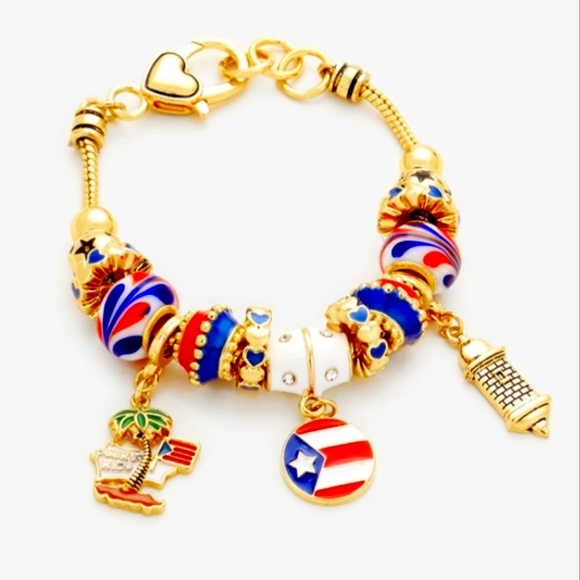 Jewelry | Puerto Rico Flag Charm Multibead Bracelet | Poshmark